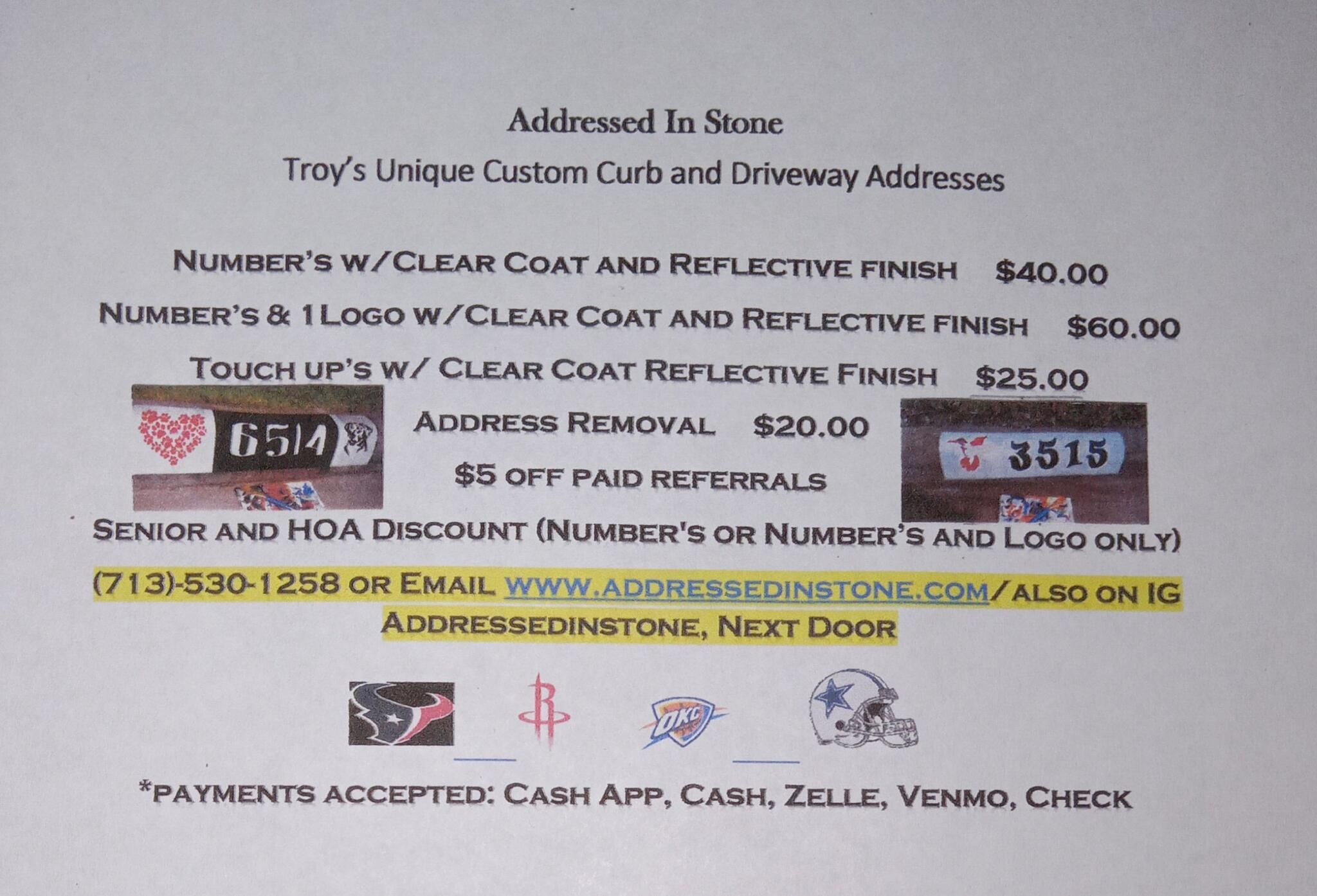 Troy's Custom Address Curb Painting - Houston, TX - Nextdoor