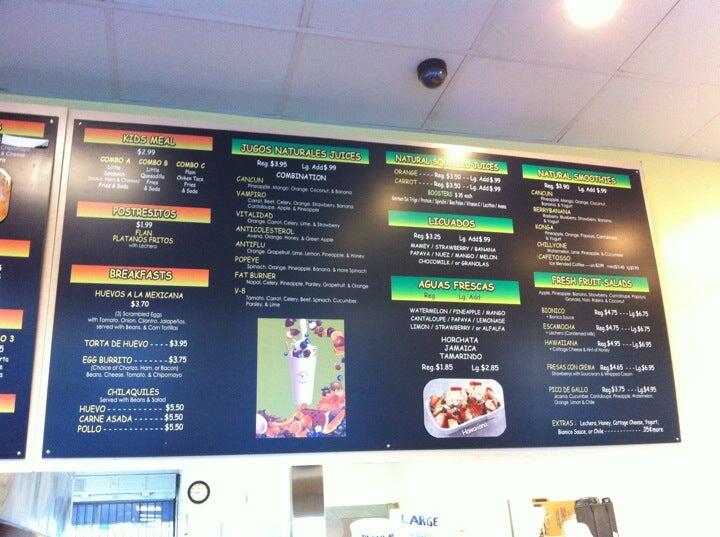 Cancun juice menu store