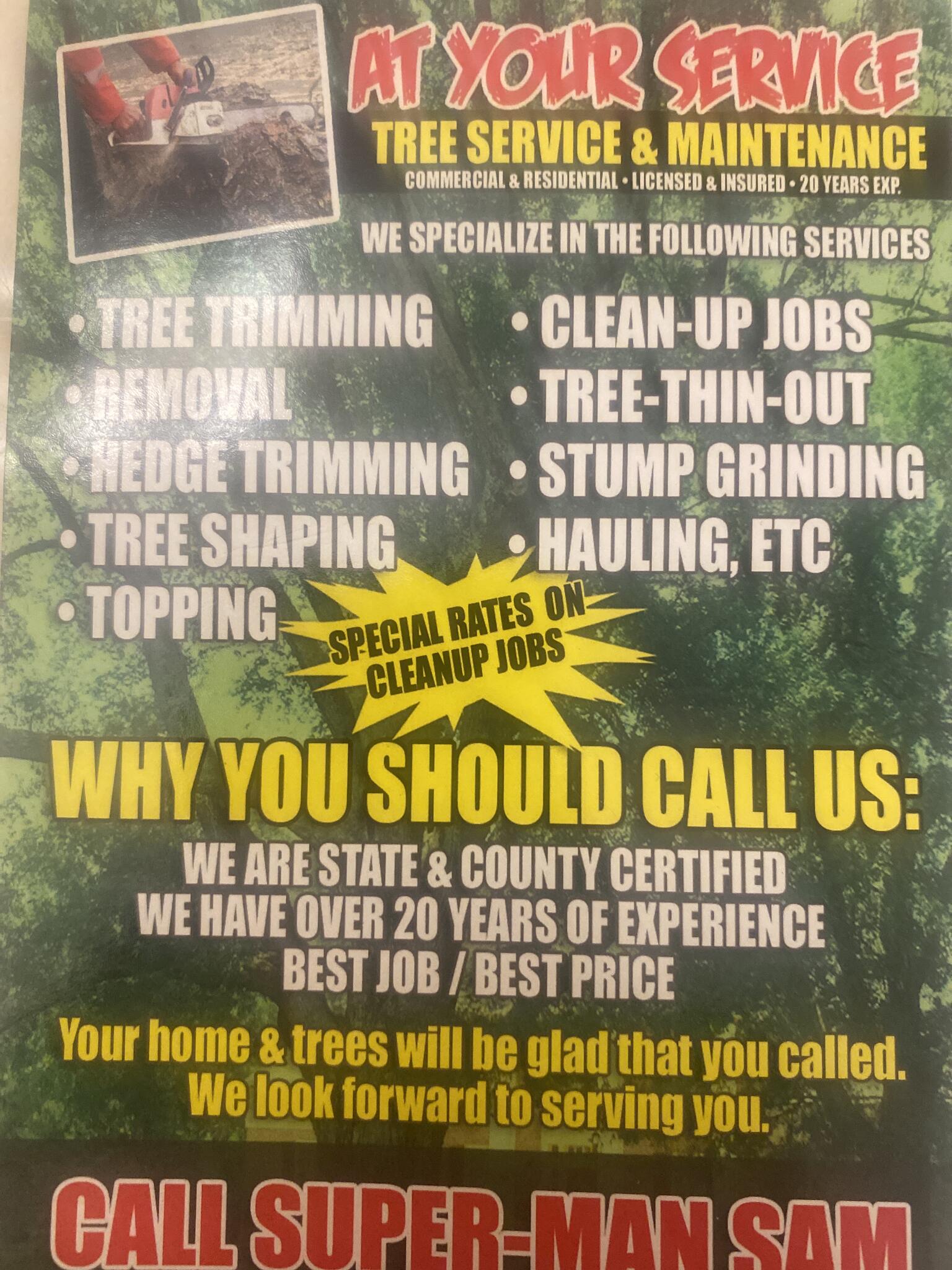 Super-man Sam - At Your Service Tree Service & Maintenance - Apopka, FL ...