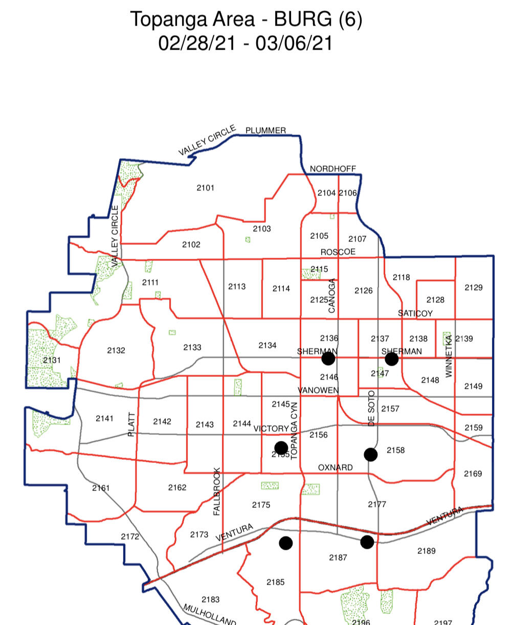 LAPD TOPANGA DIVISION weekly crime maps (Los Angeles Police Department ...