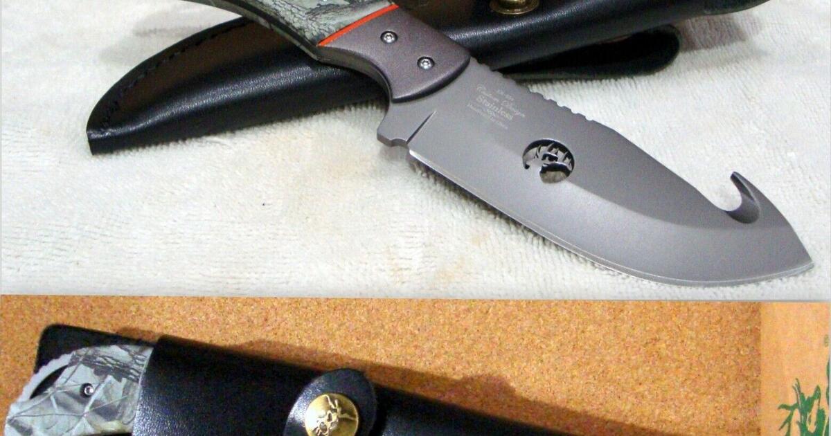 Elk Ridge Full Tang Camo Gray Skinner + Leather Sheath for $12 in ...