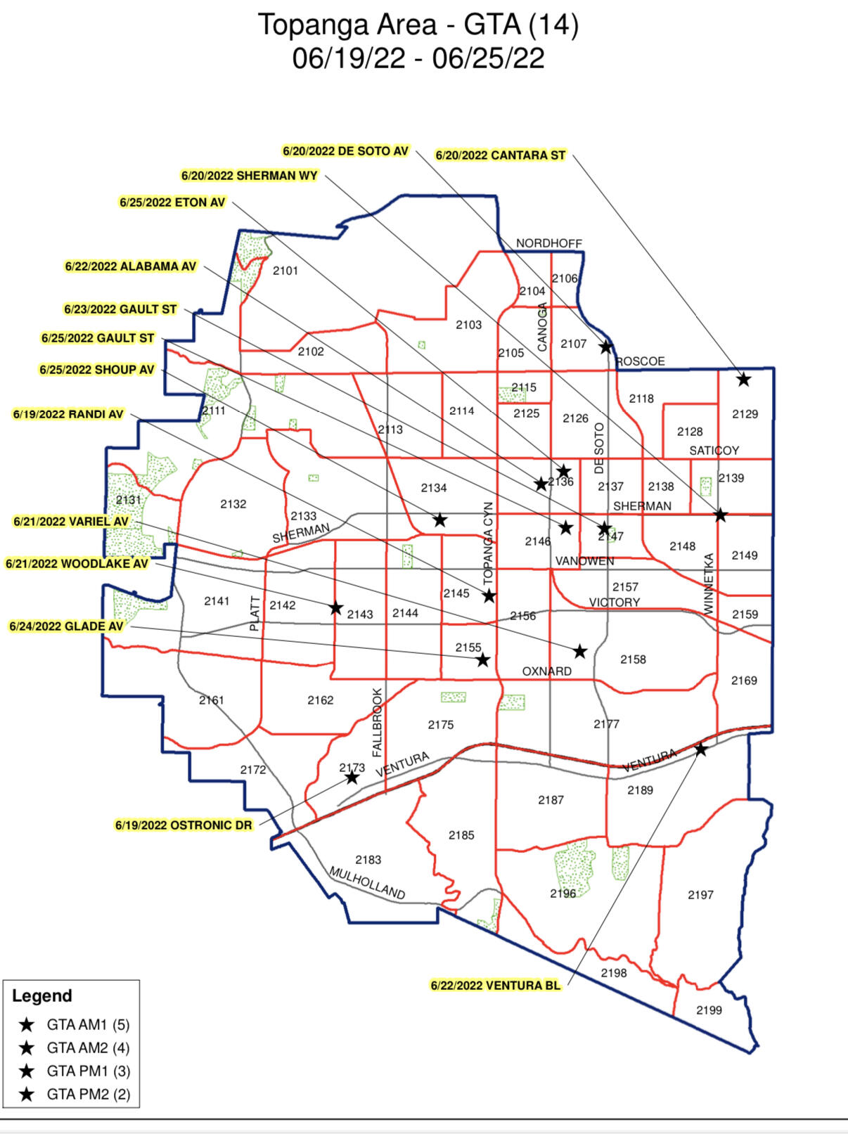 LAPD TOPANGA DIVISION Weekly Crime Maps (Los Angeles Police Department ...