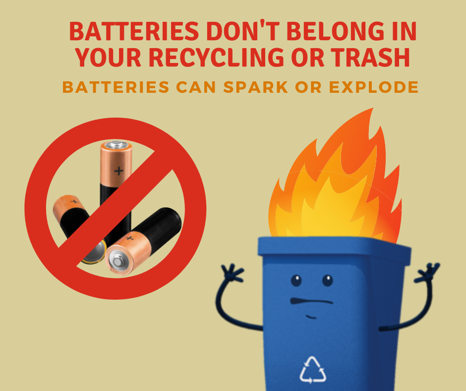 Keep Batteries out of your trash & recycling carts. (City of Denton ...