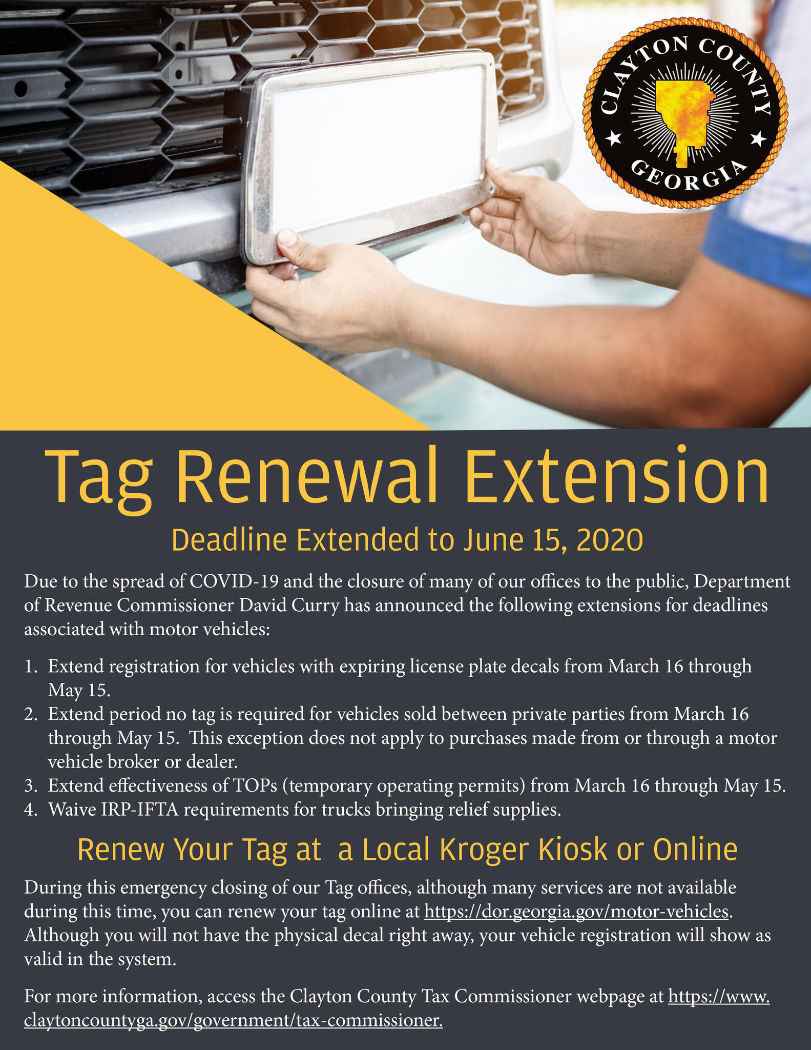 Tag Renewal Extension (Clayton County Board of Commissioners Office of ...