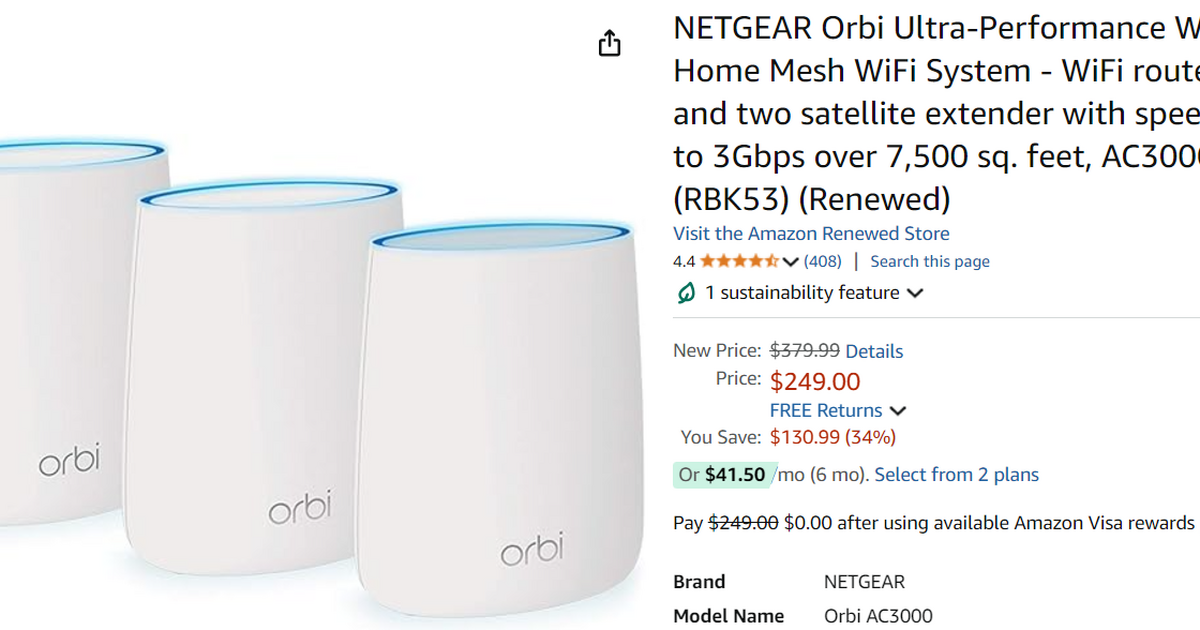 $150 - NETGEAR Orbi Ultra-Performance Whole Home Mesh WiFi System for ...