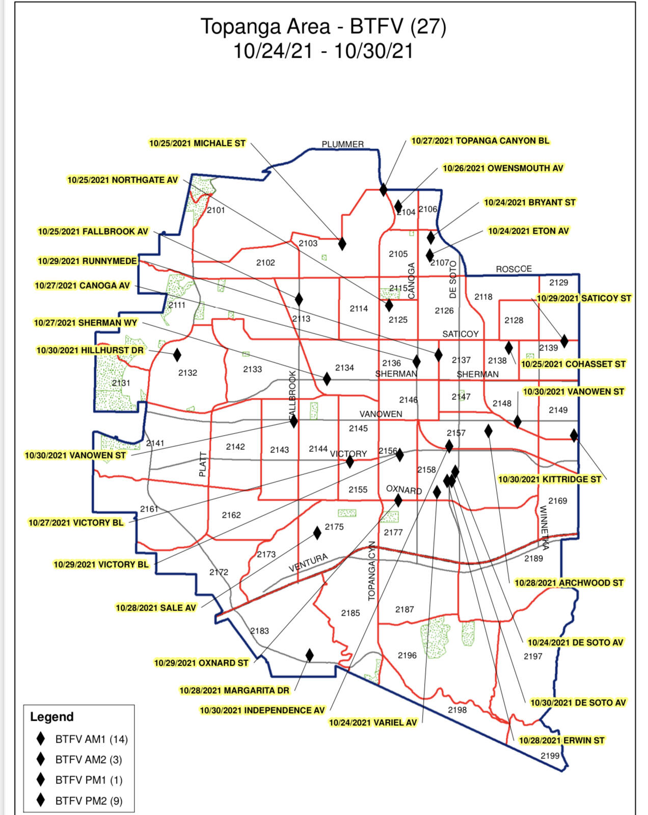LAPD TOPANGA DIVISION WEEKLY MAPS (Los Angeles Police Department ...