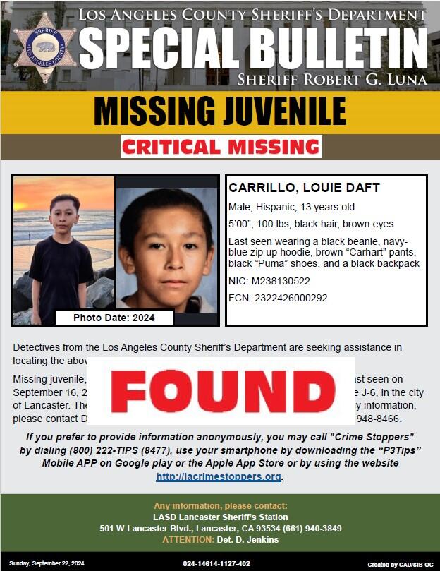 Los Angeles County Sheriff's Department Missing Persons Unit is ...