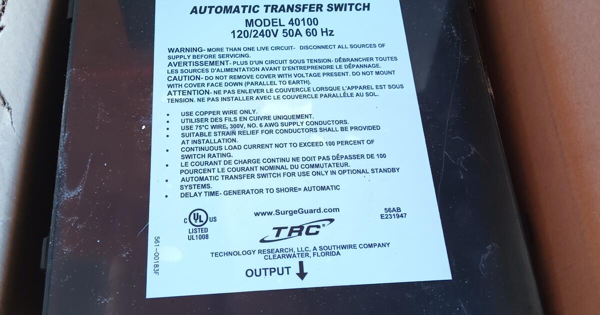 Surge Guard Automatic Transfer Switch Model 40100 for $140 in ...