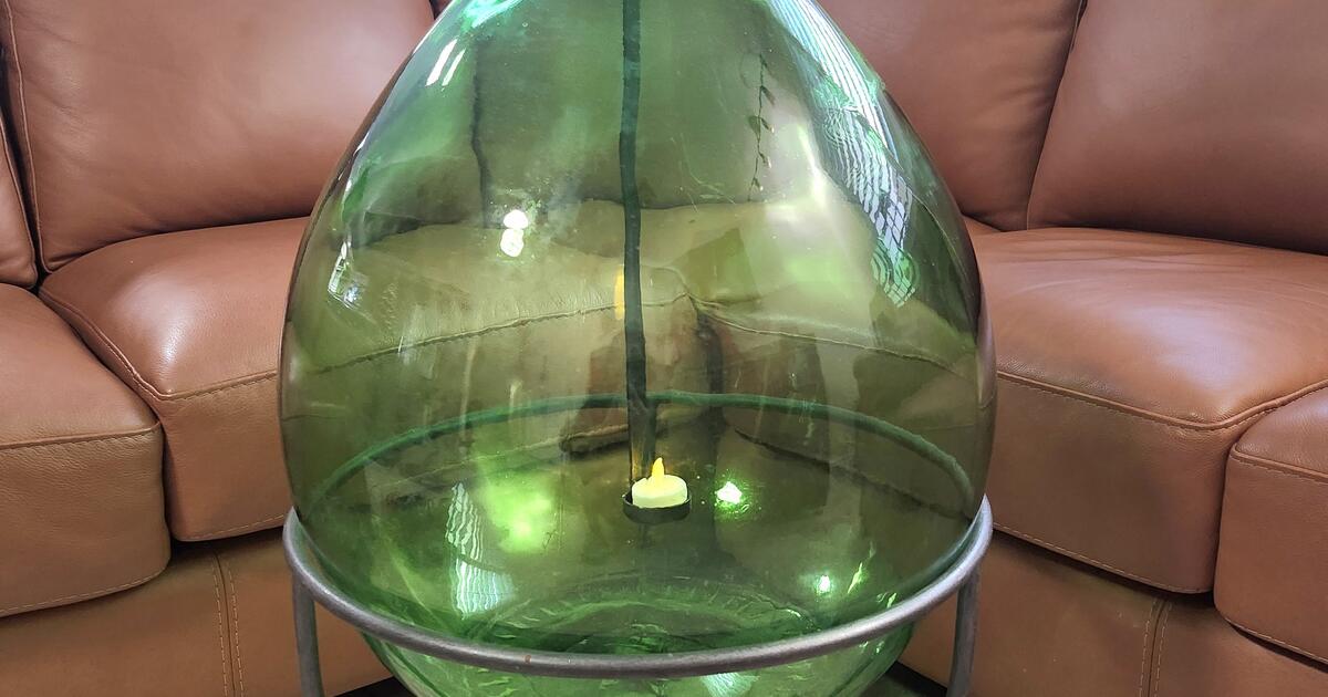 Italian Blown Glass XXL Demijohn w/Wrought Metal Stand & Candle Holder ...