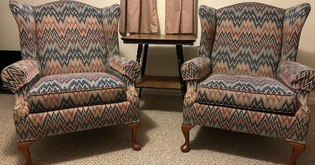 Flame Stitch wing Back chairs by Pennsylvania House. for $300 in ...