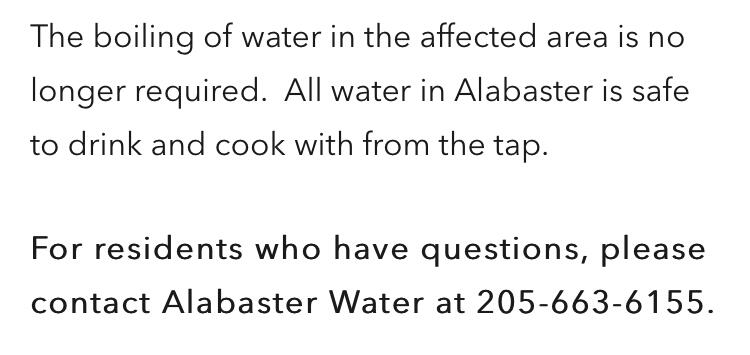 Boil Water Notice Rescinded and Lifted for All Alabaster Residents ...
