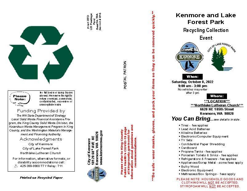 Recycling Collection Event October 8, 2022 with the City of Kenmore ...