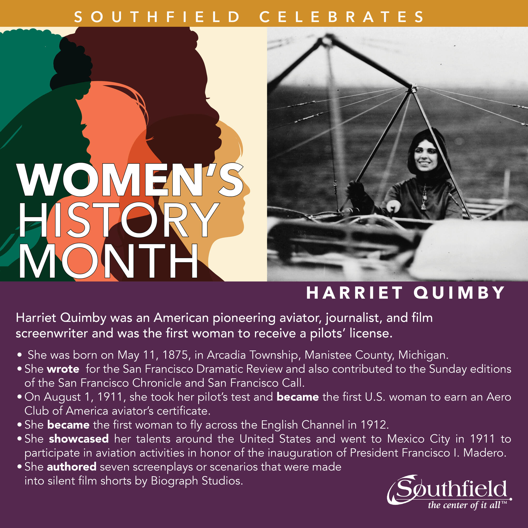 Women's History Month Fact: Harriet Quimby was an American pioneering ...