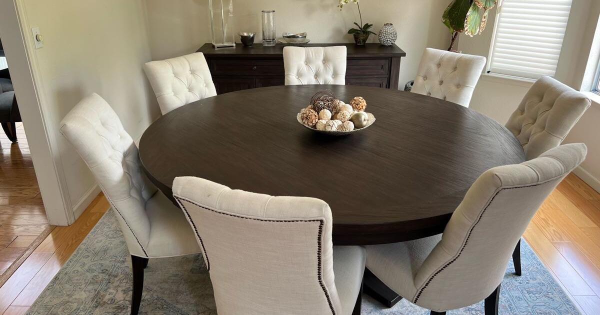 Restoration Hardware Round Dining Table with 8 Chairs and Buffet for ...