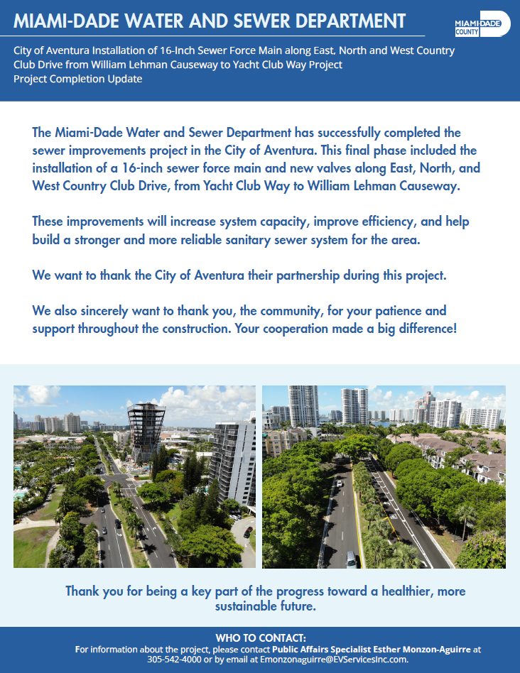 PROJECT UPDATE: The Miami-Dade Water and Sewer Department has ...