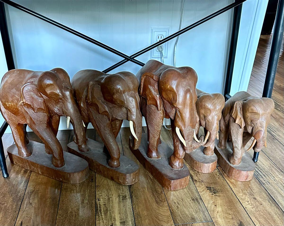 Moroccan Hand Carved Elephants Family of 5 with ivory tusks for $220 in St. Augustine, FL | For ...