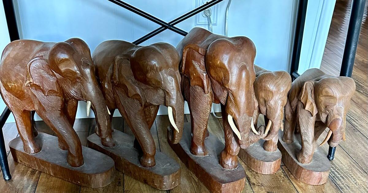 Moroccan Hand Carved Elephants Family of 5 with ivory tusks for $200 in ...