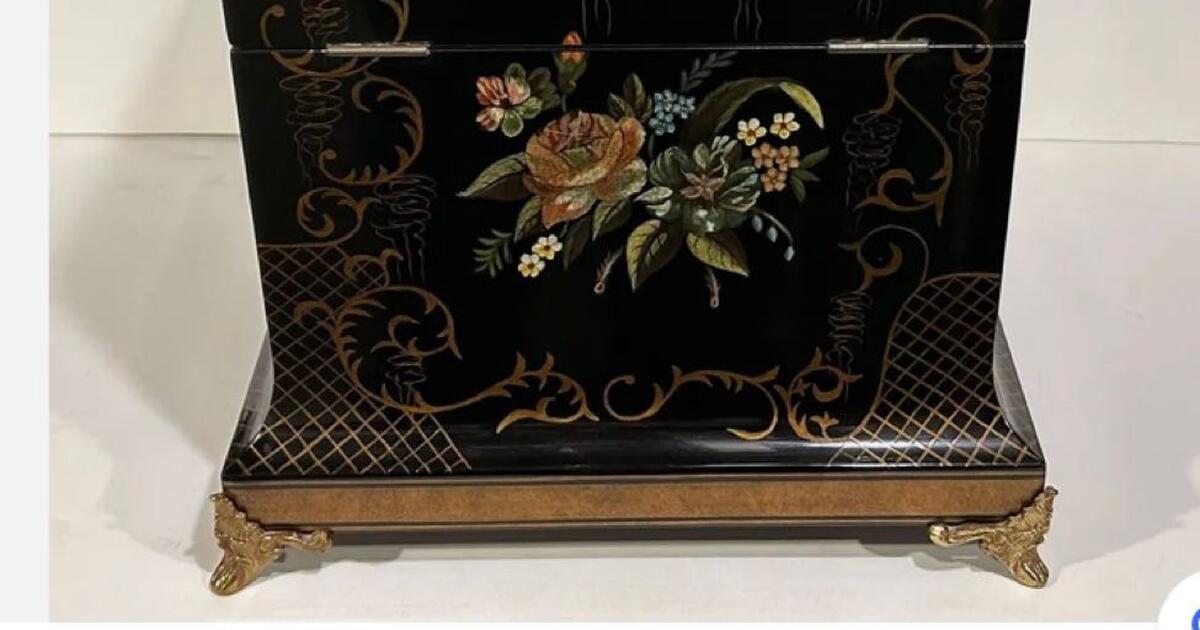 MAITLAND SMITH Chinoiserie Lacquered Paint Decorated HINGED WINE BOX ...