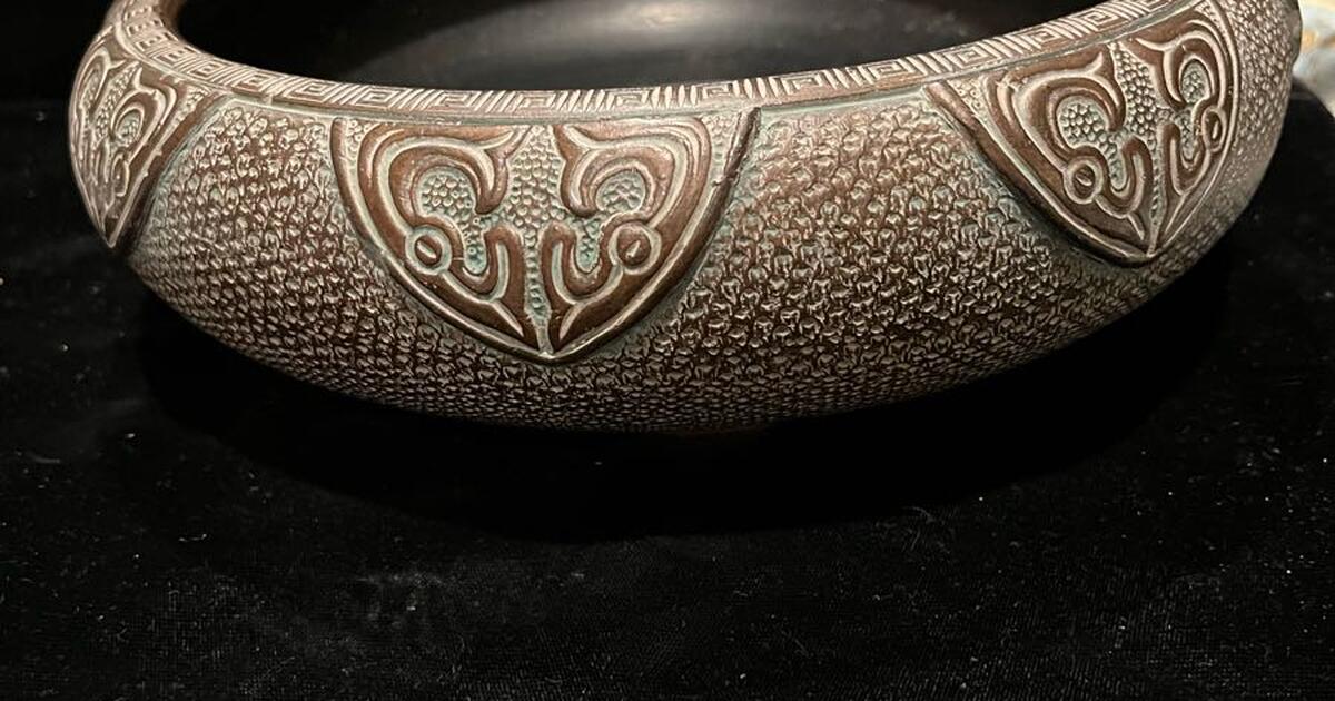 Antique Japanese ceramic shallow bowl, carved design, footed , for $30 ...