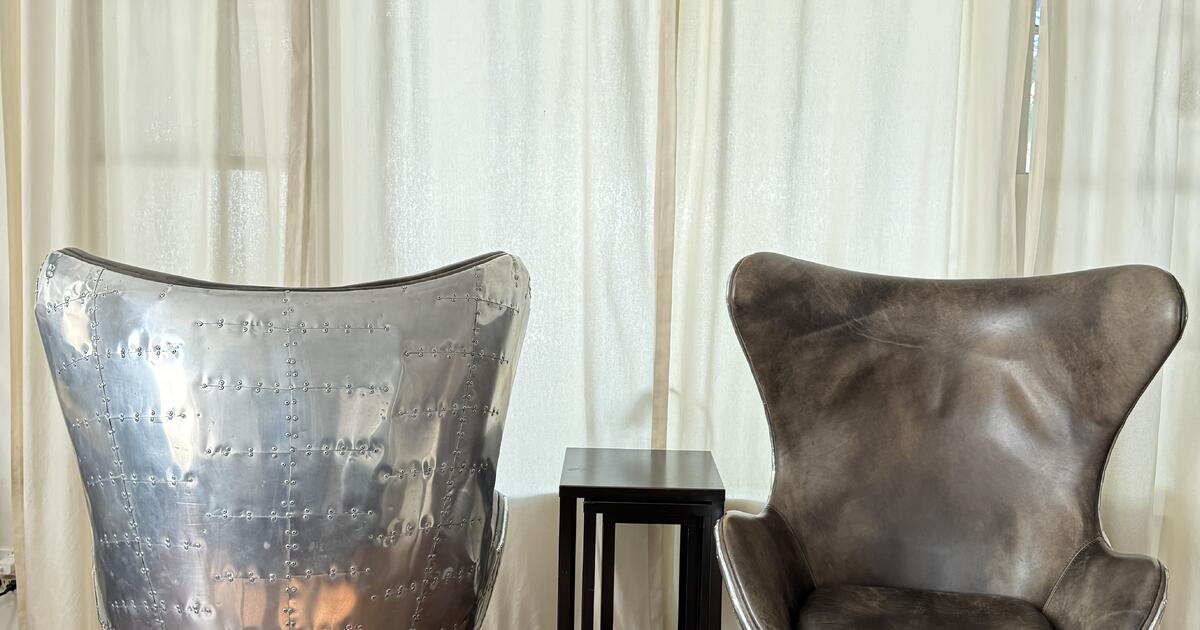 Pair of Restoration Hardware Modern Aviator Metal & Leather Swivel ...