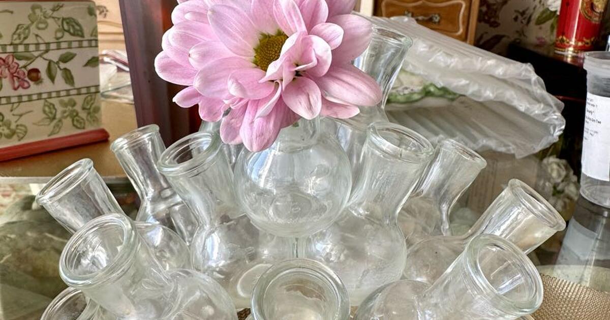 Vintage Clear Glass Multiple Bud Vase Cluster Flower Frog Floral ...