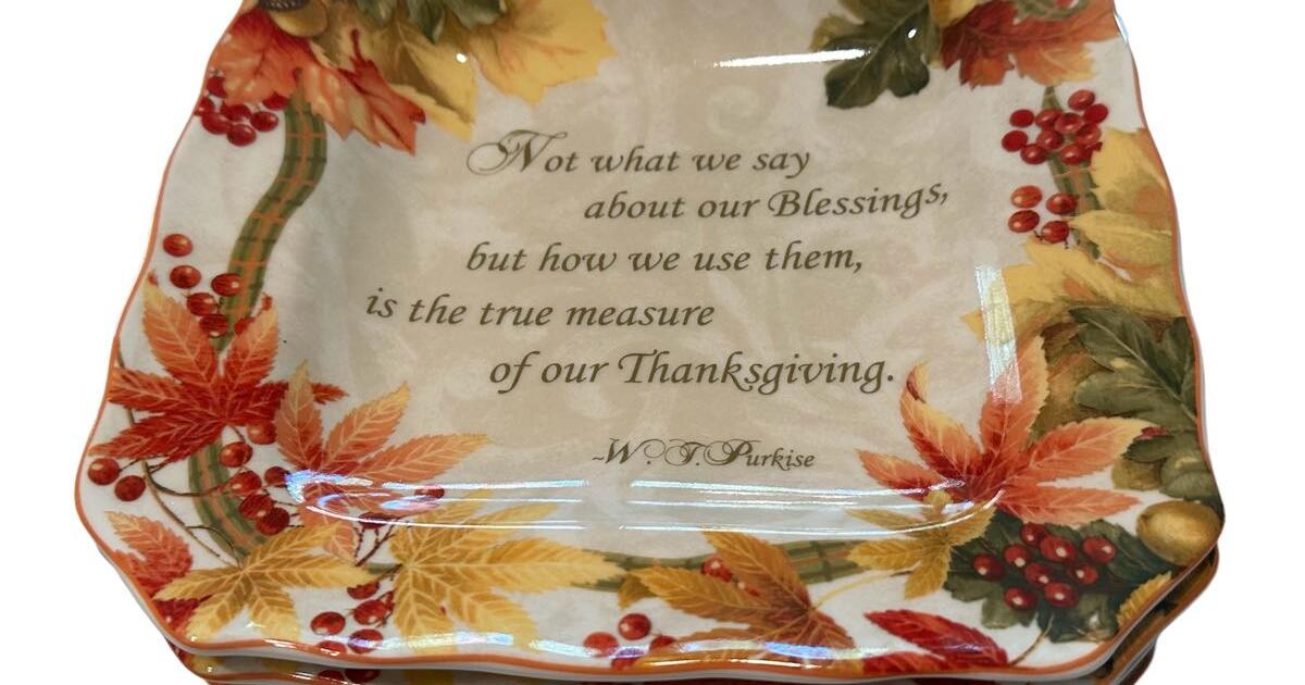 222 Fifth Thanksgiving Blessings Quote 6 square plates 8 1/2” for $30 ...