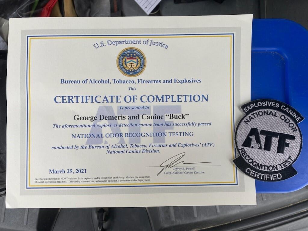 K-9 Buck and handler Officer Demeris receive Federal ATF certifications ...