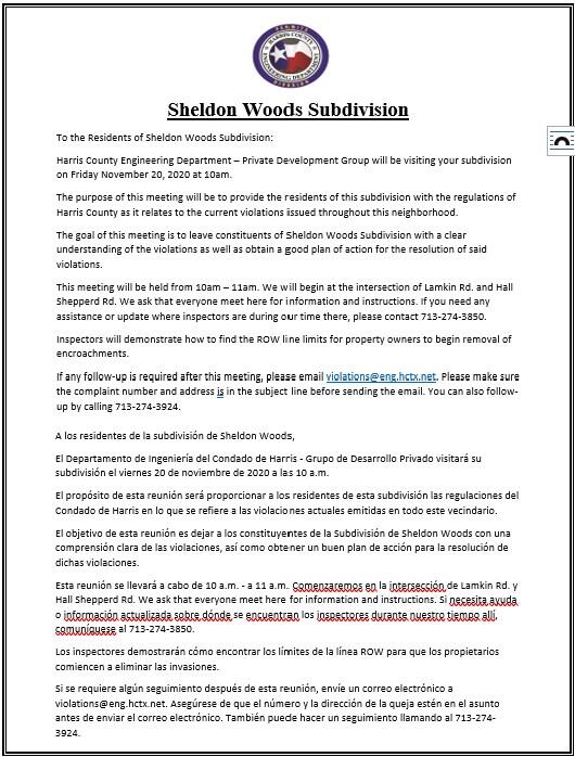 Harris County Engineering Department - Permit Office Neigborhood Site ...