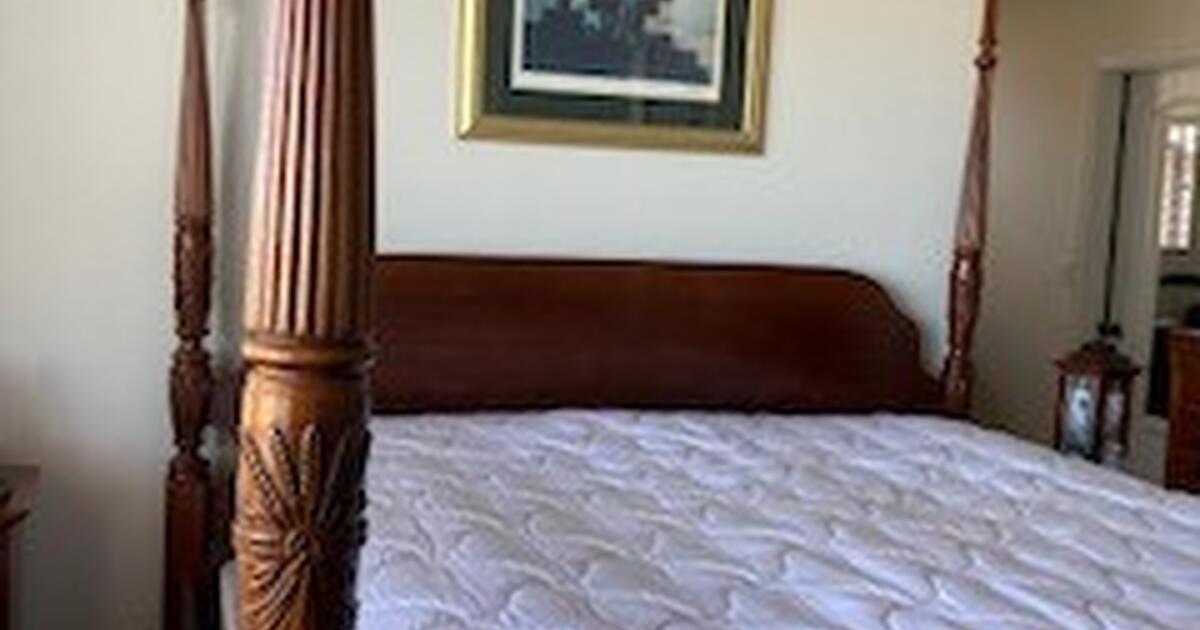 CAL KING CANOPY/RICE BED WITH FIRM MATTRESSES AND THREE SETS OF SHEETS ...