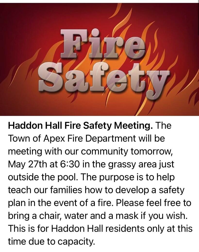 Fire Safety Meeting (Town of Apex Fire Department) — Nextdoor — Nextdoor