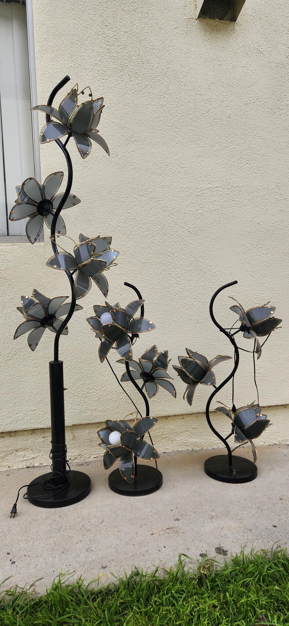 Set of 3 Vintage lotus floor lamp mid century modern lamp table top ...