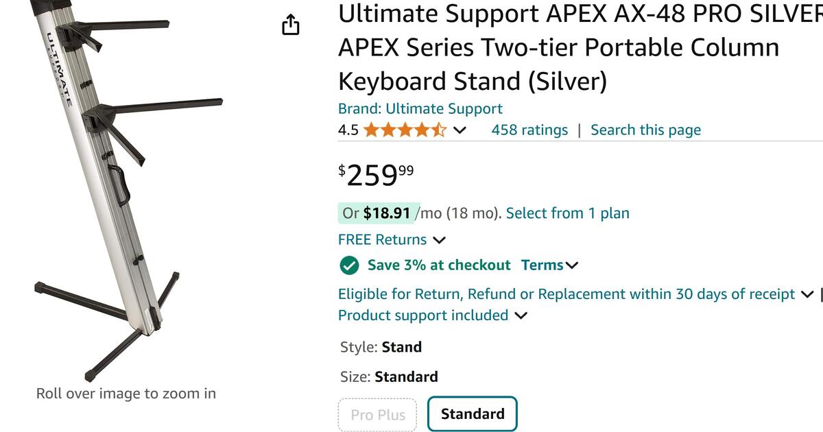 Ultimate Support APEX AX-48 PRO SILVER APEX Two-tier Portable Column ...