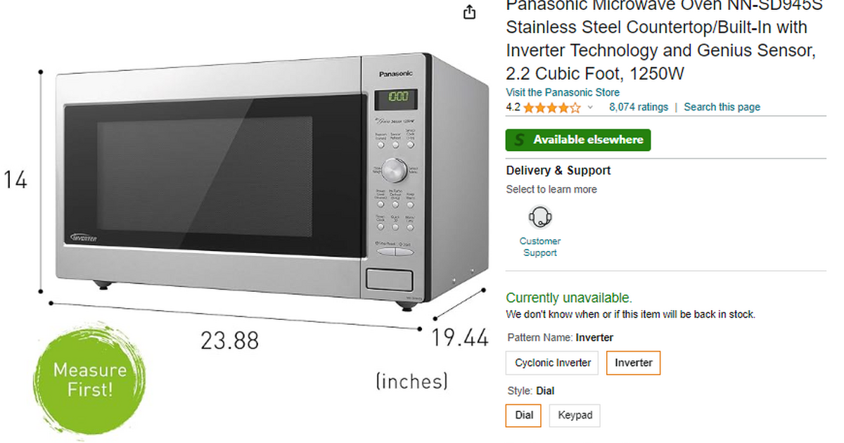 Microwave - Panasonic Prestige Inverter 1250W 2.2 cubic feet for $35 in ...