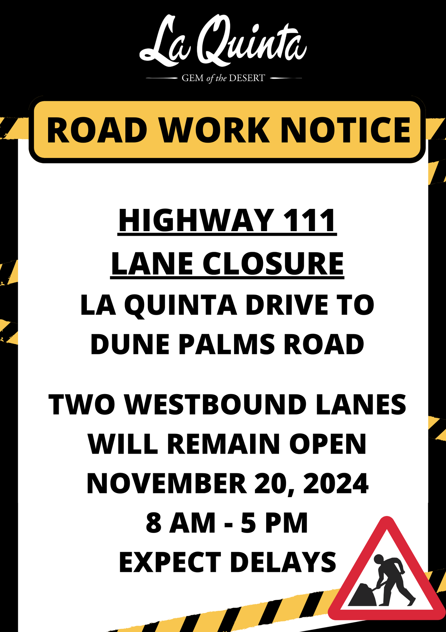 Road Work Notice: Please be aware of road work occurring on Wednesday ...