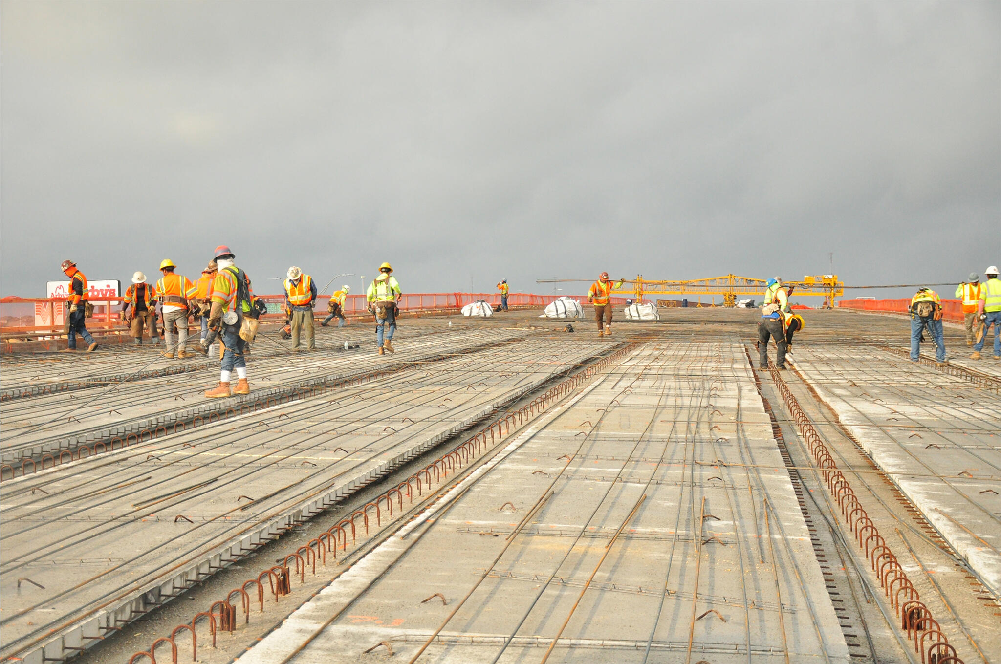 Construction crews are working on the southbound elevated lanes of the ...