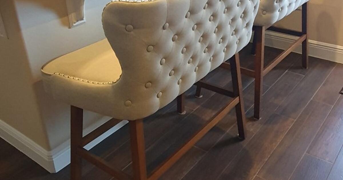 Two Double-Seat Fabric Upholstered Bar Benches (2 Benches at $140 each ...