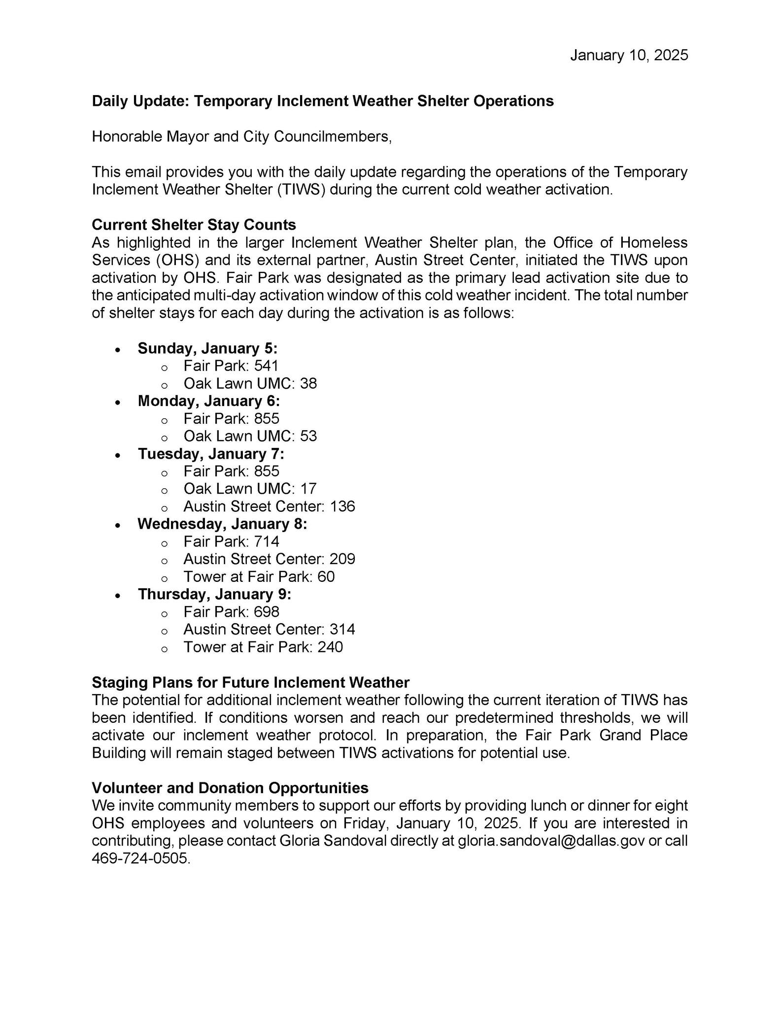 Please see below for the daily update from the Office of Homeless ...