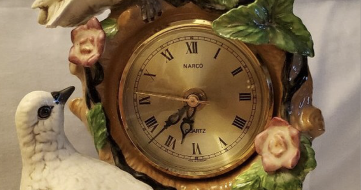 Vintage porcelain clock with a Narco Quartz timepiece. Two doves for ...