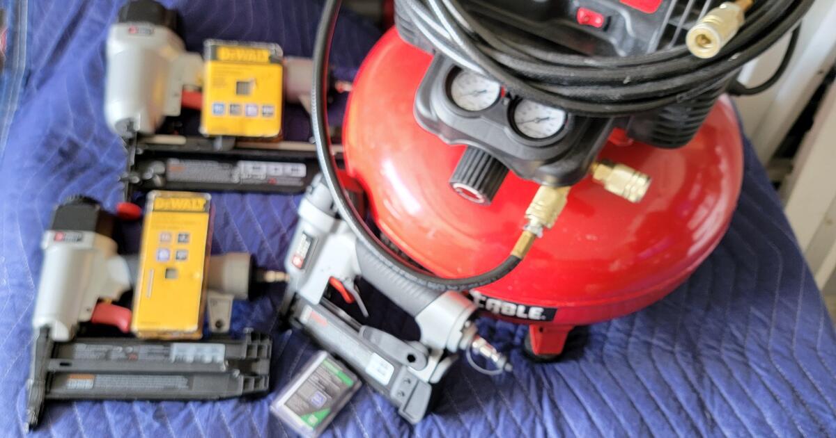 6 Gallon Electric Air Compressor, 16-, 18-, and 23-Gauge Nailer Tools ...