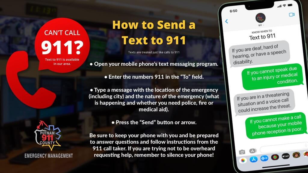 𝗖𝗔𝗟𝗟 𝗜𝗙 𝗬𝗢𝗨 𝗖𝗔𝗡, 𝗧𝗘𝗫𝗧 𝗜𝗙 𝗬𝗢𝗨 𝗖𝗔𝗡’𝗧: Text-to-911 is NOT a method of convenience. (Putnam County ...