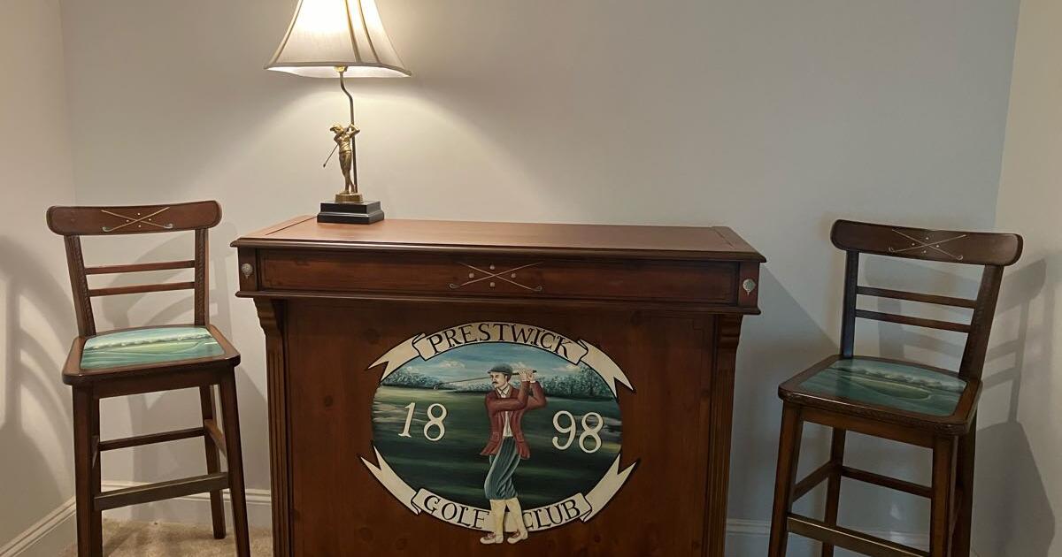 Vintage Prestwick Golf Club Bar with painted stools for $525 in Keswick ...