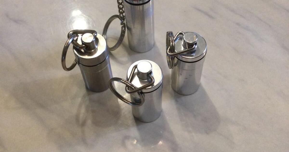 Four Small Watertight Stainless Steel Key Ring Containers $5.00 for $5 ...