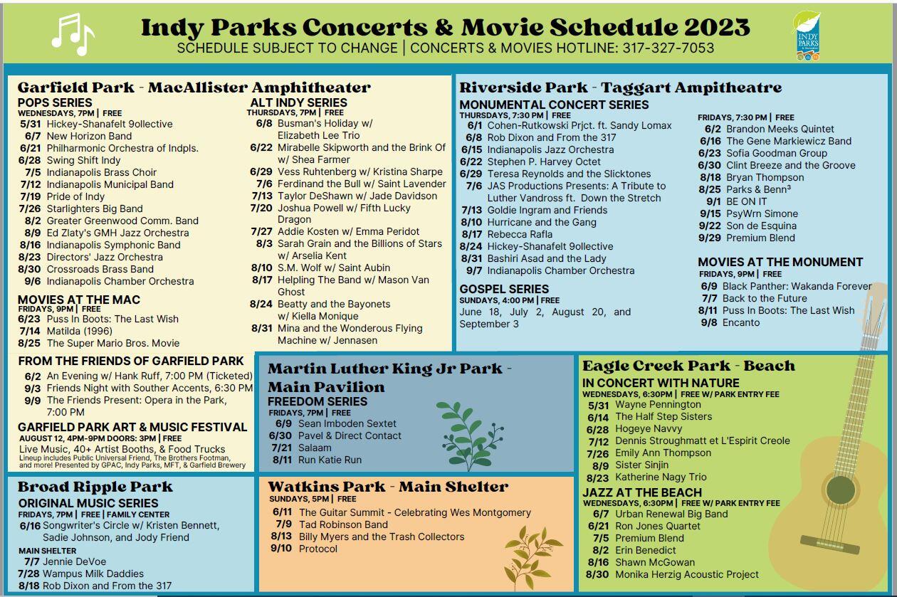 Indy Parks unveils 2023 Summer Concert and Movie Series lineup (City of ...