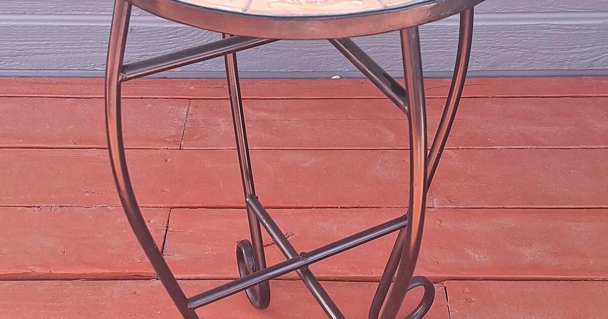 Black Metal Terracotta Tile Top Mosaic Indoor Outdoor Side Table For