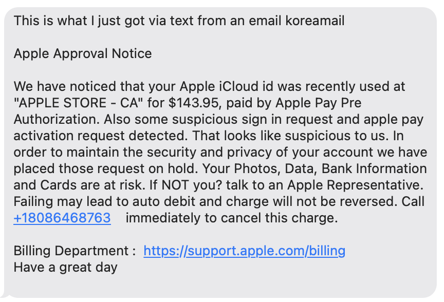 🚨 SCAM ALERT: Fake Apple "Approval Notice" Texts 🚨 (Brunswick County ...