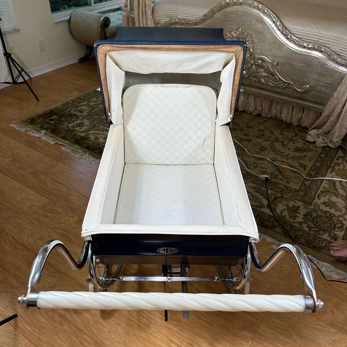 1955 pram stroller carriage deluxe Park Avenue by Bilt Rite Co navy ...