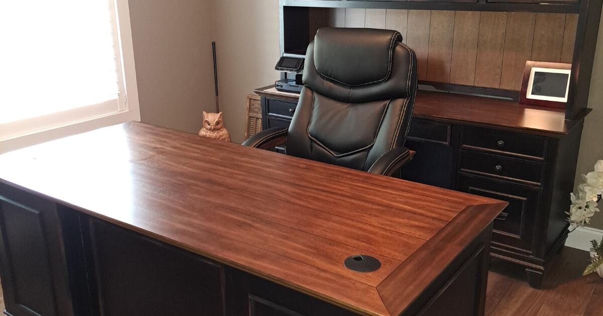 Office desk, credenza, hutch (Martin Hartford collection) and chair for ...