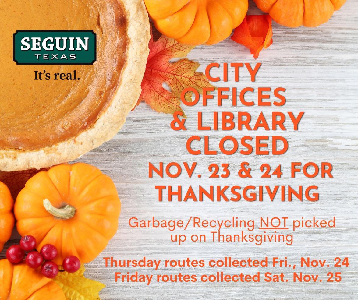 Non-emergency offices at City Hall and the Seguin Public Library will ...