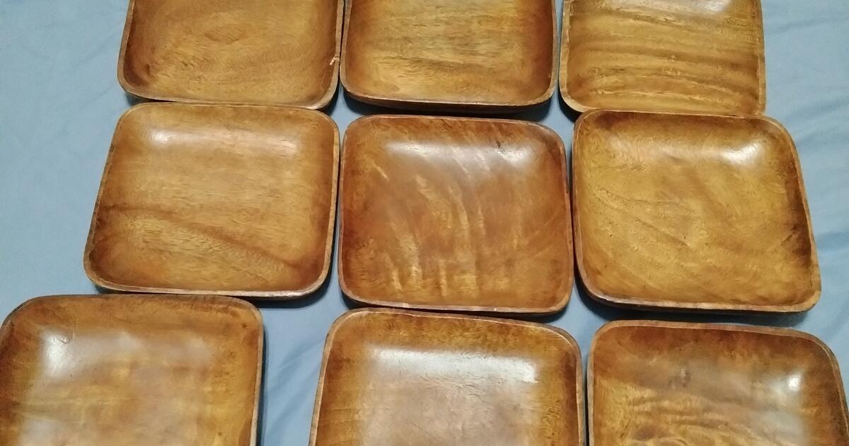 12 Vintage 6" square monkey pod wood plates for $30 in West Chester, PA ...