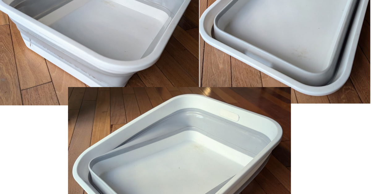 shallow collapsible tub low-entry litter box (good for travel, senior ...
